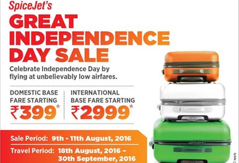 SpiceJet offer 2016: Great Independence Day Sale offers tickets priced ...