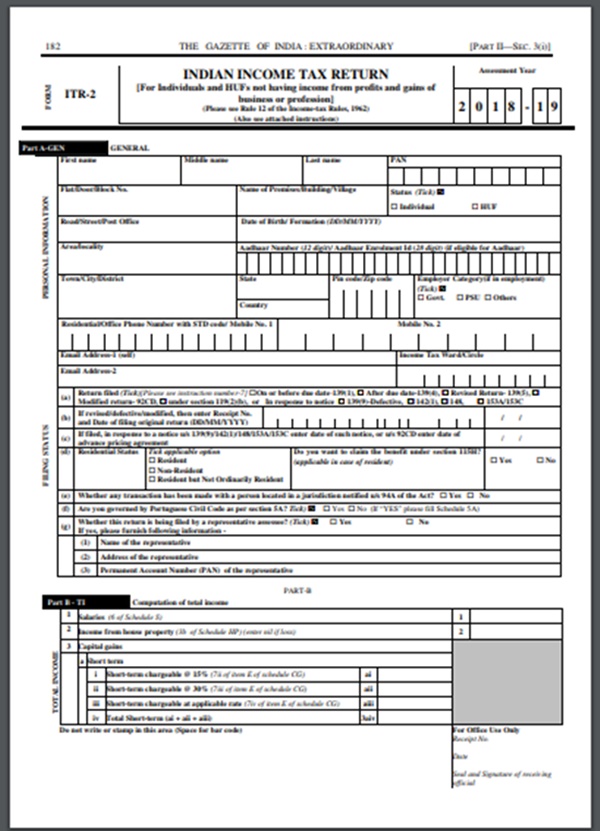 Income Tax Department launches ITR-2 Form for AY2018-19, issues ...