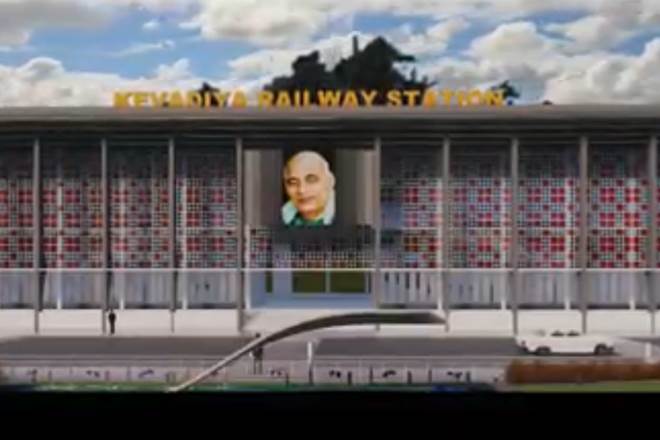Train to Statue of Unity! Kevadiya railway station coming up soon ...