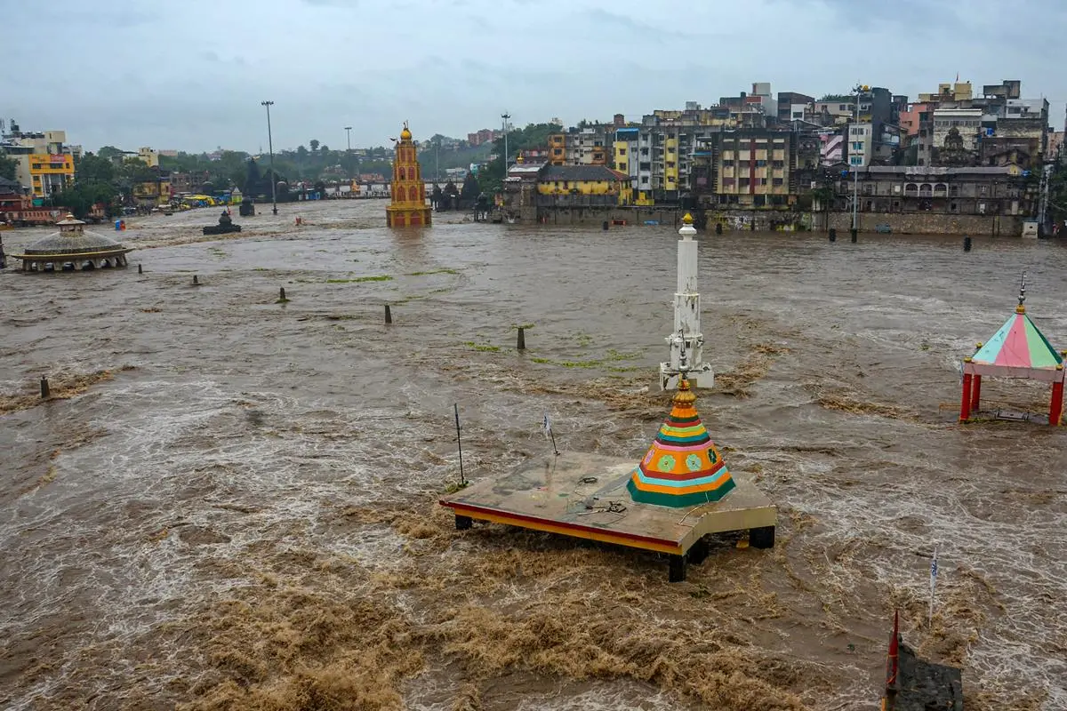 In Pictures | Temples submerge in Maharashtra’s Nashik as Godavari river overflows due to heavy ...