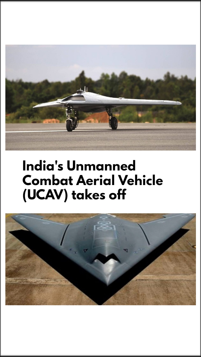 India's Unmanned Combat Aerial Vehicle (Ghatak drone) takes off