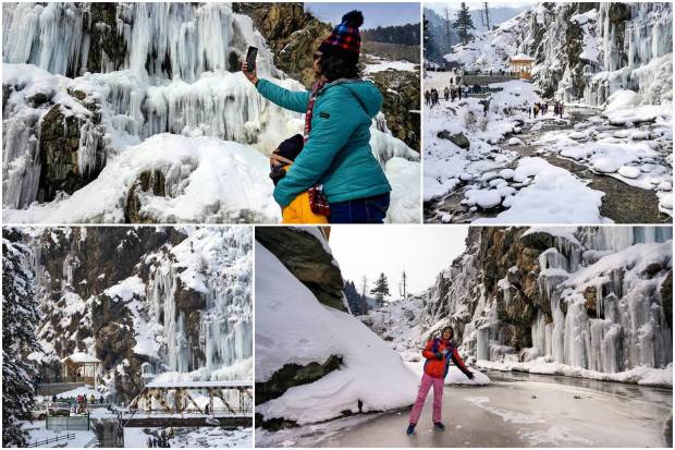 WOW! Tourists enjoy frozen waterfall in Baramulla’s Drung – See ...