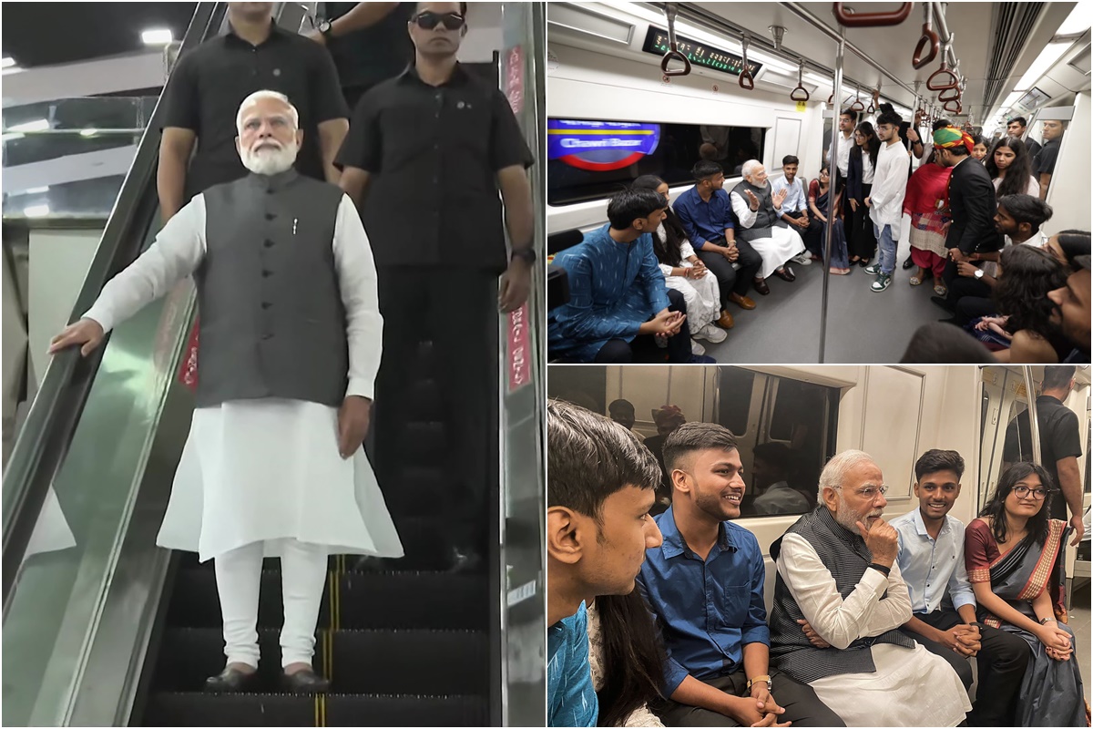 PM Modi boards Delhi Metro! Interacts with commuters - See Photos ...