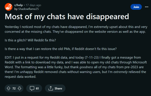 Users lose their old Reddit chats, "this" is how you can retrieve them ...