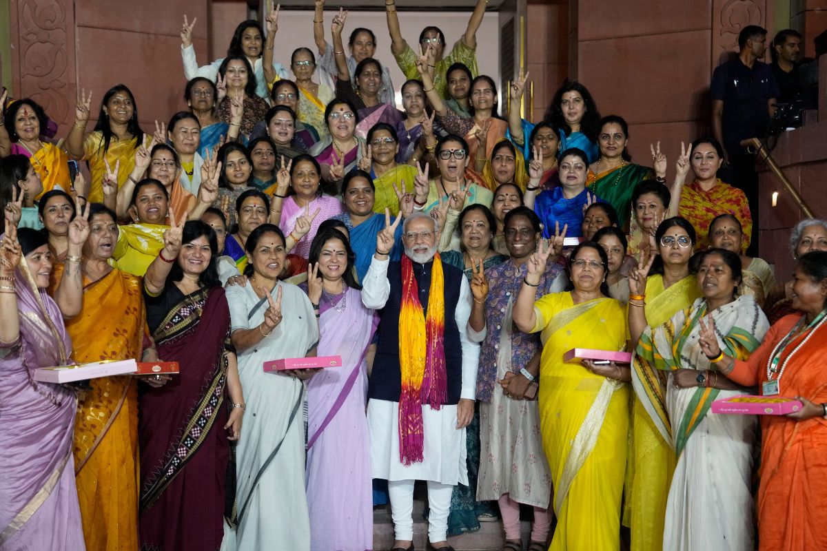 In Pics: PM Narendra Modi receives warm welcome from BJP women workers after passage of women's ...