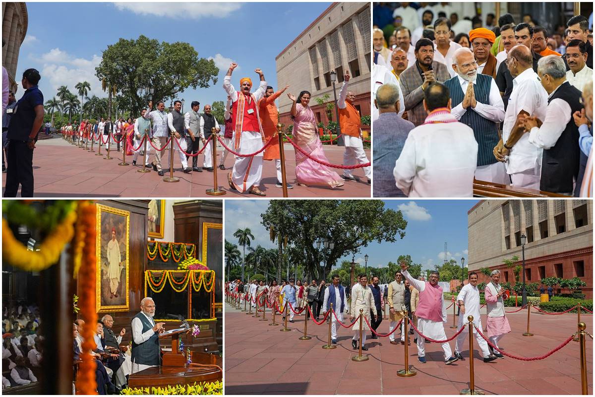 New Parliament, new hopes! Led by PM Modi, parliamentarians walk to new ...