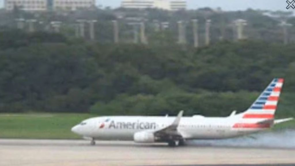 American Airlines plane tire explodes on Tampa airport runway moments ...