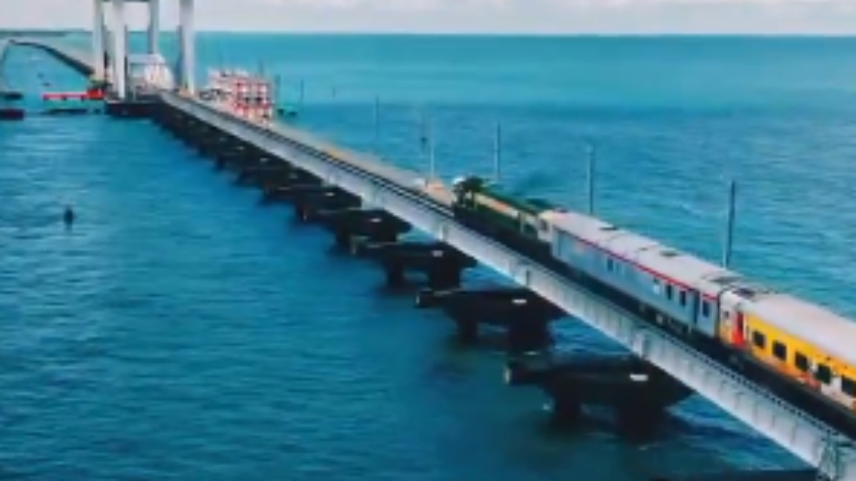 New Pamban Bridge: Drone’s-eye view captures CRS trial run between ...