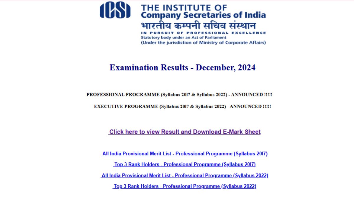 ICSI CS Result 2024 Declared: CS Executive and Professional course ...