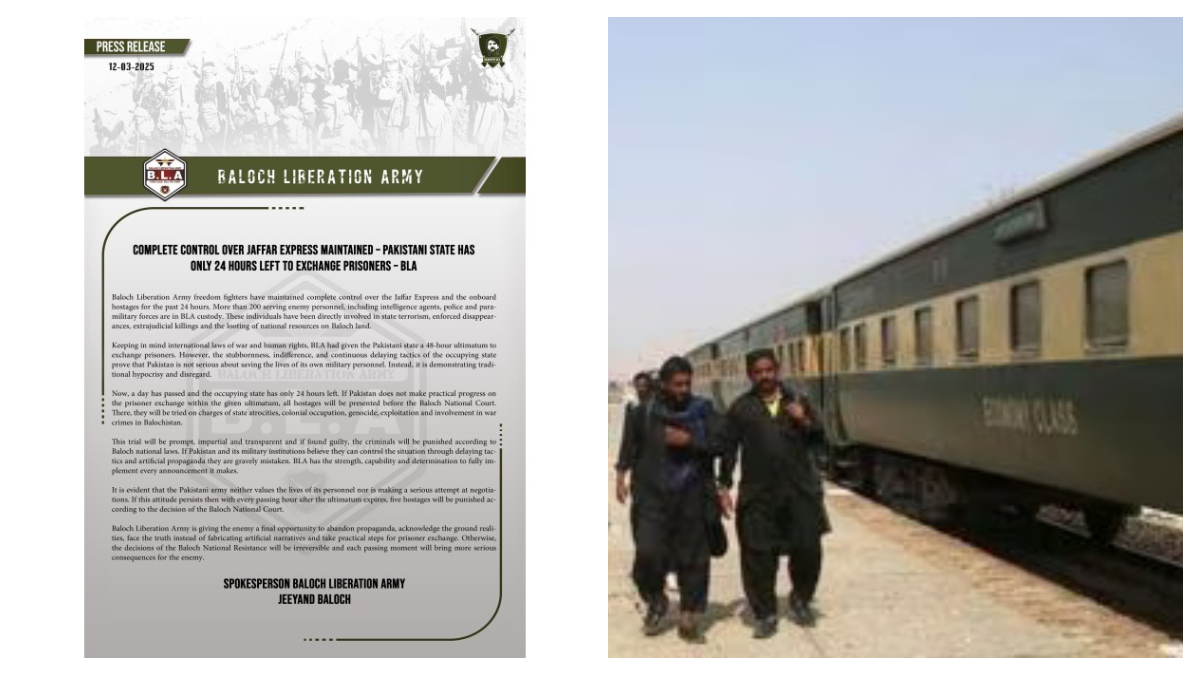 Baloch Liberation Army issues 24-hour ultimatum to Pakistan, demands prisoner-hostage exchange ...