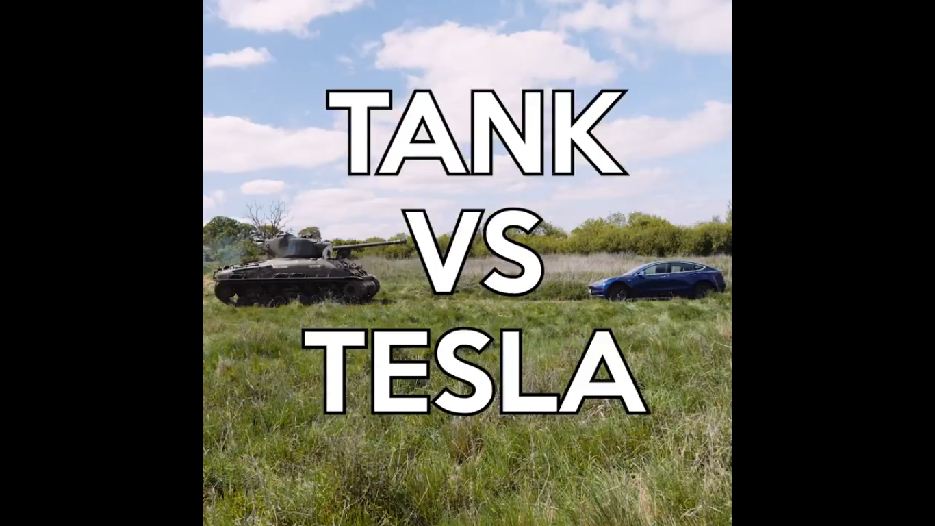 Tank vs Tesla: WWII veteran crushes Model 3 to fight fascism - Car News ...